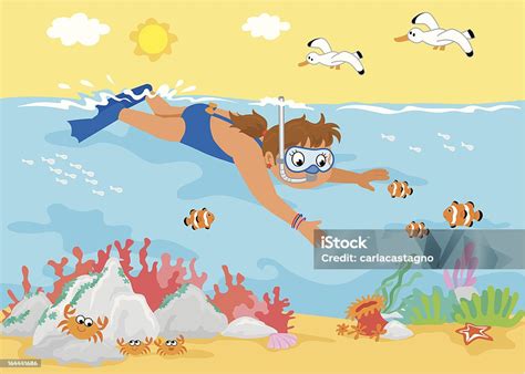 Ilustración De Chica De Historieta Submarinas Y Más Vectores Libres De
