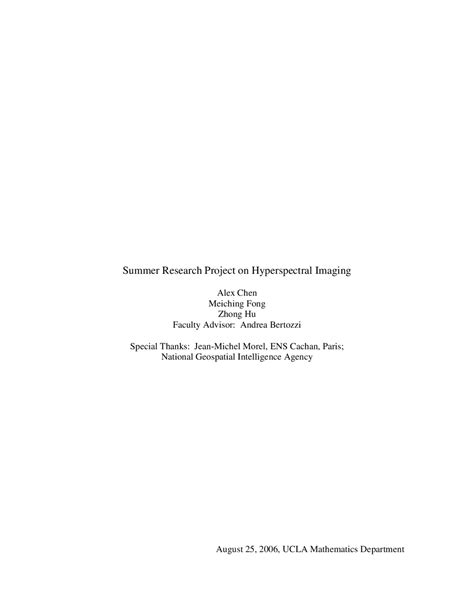 Summer Research Project On Hyperspectral Imaging Math 0209a Docsity