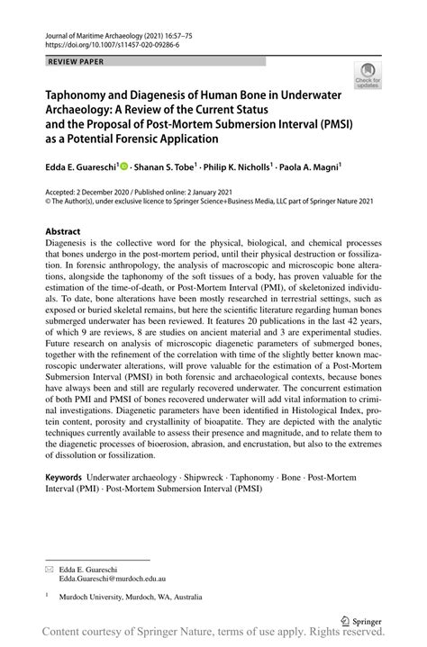 Taphonomy And Diagenesis Of Human Bone In Underwater Archaeology A