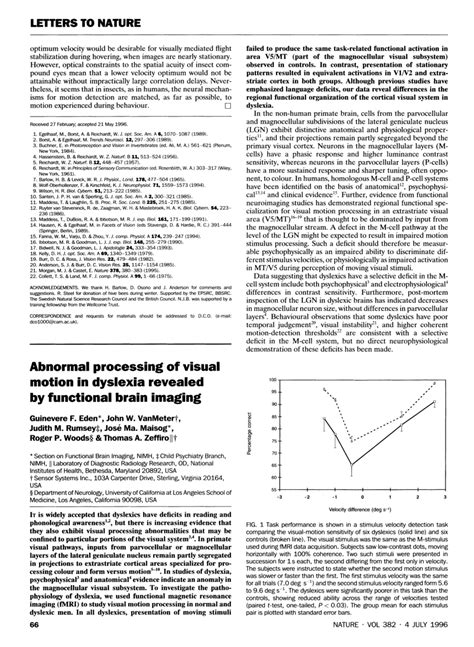 Pdf Abnormal Processing Of Visual Motion In Dyslexia Revealed By Functional Brain Imaging