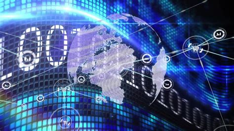 Binary Digits Scrolling Globe Fading In Rotating Light Arc Sweeping