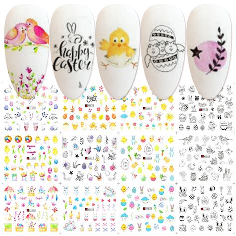 Badu Bg 12 бр Великденско пиле Плъзгачи за яйца за нокти Зайче Заек Дизайн Водни стикери
