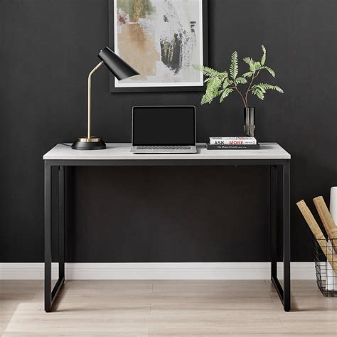 Home Office Desk Grey Marble Black Legs 120cm Office Desk
