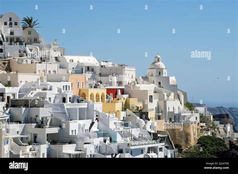 Panoramic View Of The Picturesque Village Of Fira Santorini With Its