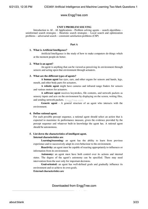 Solution Cs3491 Artificial Intelligence And Machine Learning Two Mark