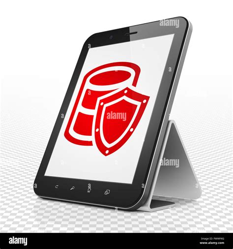 Software Concept Tablet Computer With Database With Shield On Display