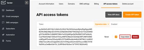 Authentication And Api Access Tokens Sender Help Center