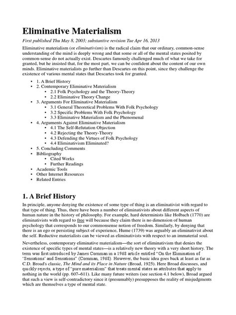 Eliminative Materialism Materialism Metaphysics Of Mind