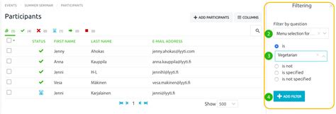 Filtering The Participants Page Lyyti