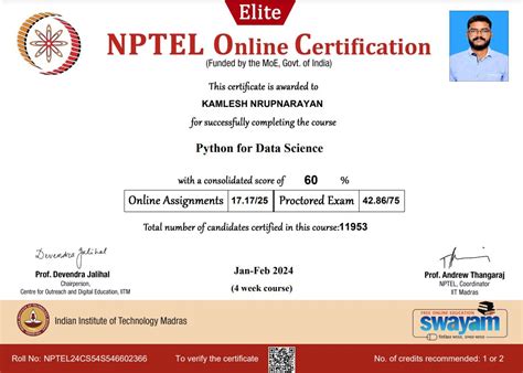 Kamlesh Nrupnarayan On Linkedin Python Datascience Nptel Certification