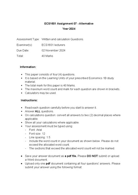 ECS1601 Assignment 07 Alternative ECS2601 Unisa Studocu