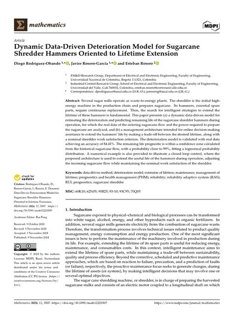 Dynamic Data Driven Deterioration Model For Sugarcane Pdf Sugarcane Reliability Engineering