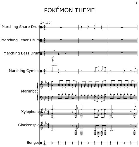 PokÉmon Theme Sheet Music For Marching Snare Drums Marching Tenor