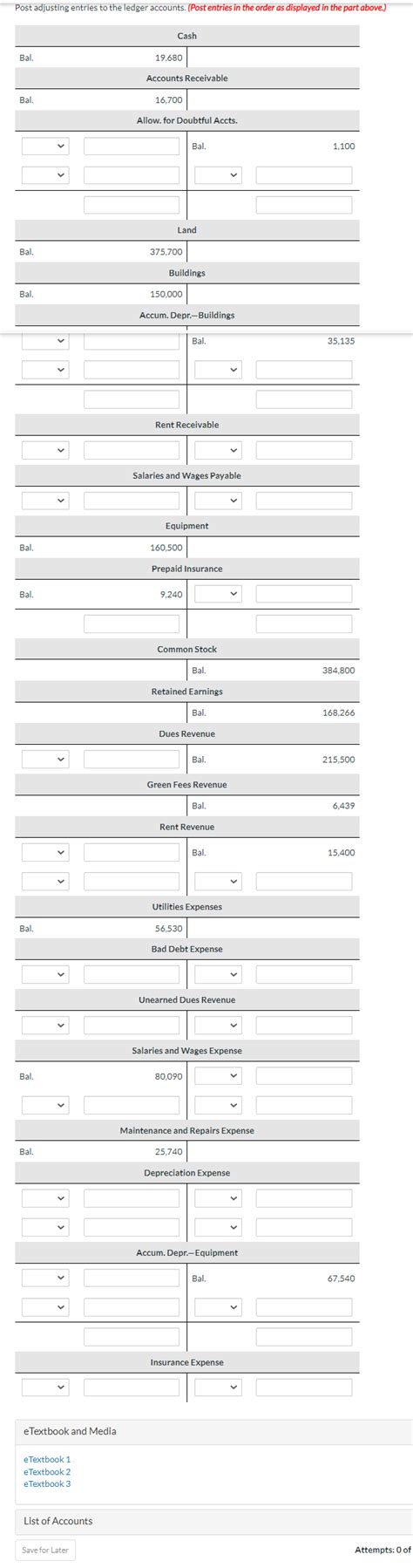 Solved Post The Adjusting Entries To The Ledger Account Each