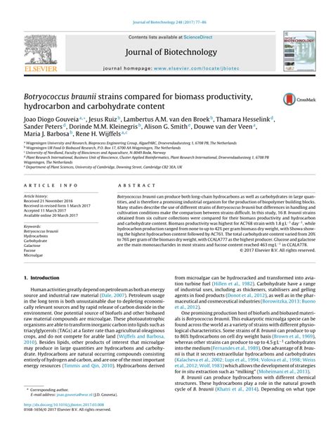 Pdf Botryococcus Braunii Strains Compared For Biomass Productivity Hydrocarbon And