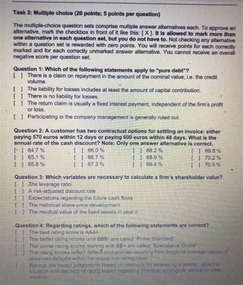 task 3 multiple choice 20 points 5 points per