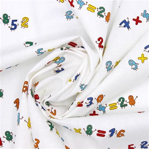 Cotton Fabric With Numbers White