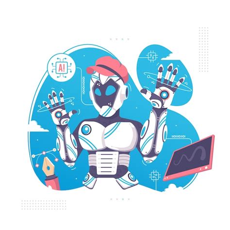 Ai 이미지 생성기 로봇 개념 그림 디자인 프리미엄 벡터