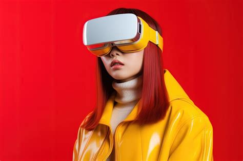 Premium Ai Image Beautiful Asian Woman Wearing Virtual Reality Goggles