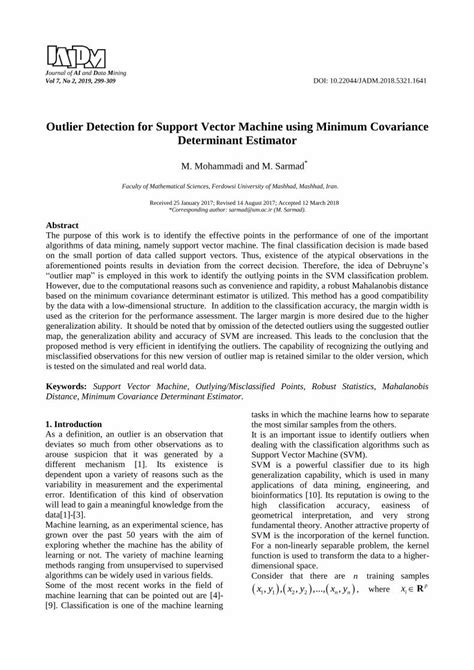 Pdf Outlier Detection For Support Vector Machine Using Minimum Jadshahroodutacirarticle