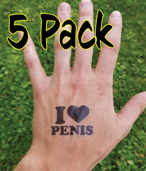 5 Pack I Love Penis Temporary Tattoo Dong Willy Dick Weiner Willy Cock