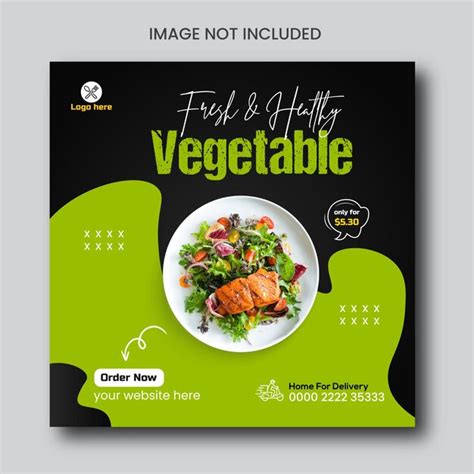 건강한 패스트 푸드 맛있는 야채 소셜 미디어 홍보 및 Instagram 배너 포스트 디자인 프리미엄 벡터