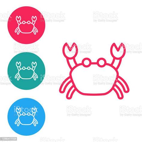 흰색 배경에 격리 된 빨간색 줄 게 아이콘 원 버튼에 아이콘을 설정합니다 벡터 가공의 인물에 대한 스톡 벡터 아트 및 기타 이미지 가공의 인물 갈고리 발톱 갑각류