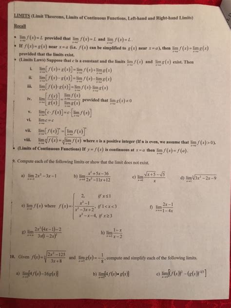 Solved Limits Limit Theorems Limits Of Continuous