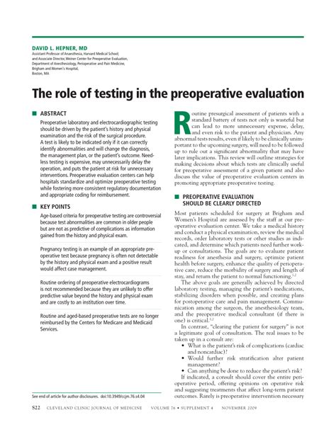 PDF The Role Of Testing In The Preoperative Evaluation