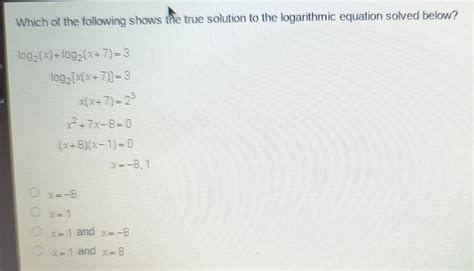 Solved Which Of The Following Shows The True Solution To The