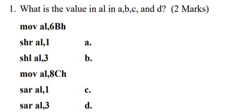 Solved In The Following Code Sequence Show The Value Of Al