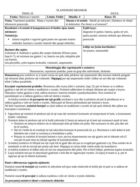 Tema 10 Veprimtari Praktike Matja E Rrymes Dhe Tensionit Fizika Ix Pdf