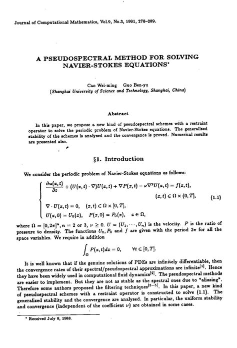 Global Science Press A Pseudospectral Method For Solving Navier Stokes Equations