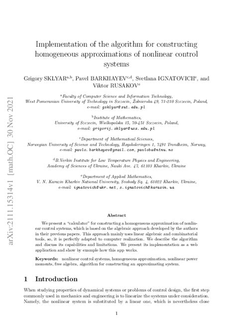 Pdf Implementation Of The Algorithm For Constructing Homogeneous Approximations Of Nonlinear