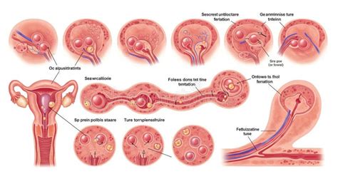 Illustration Depicting Stages Of Human Fertilization And Early Embryo