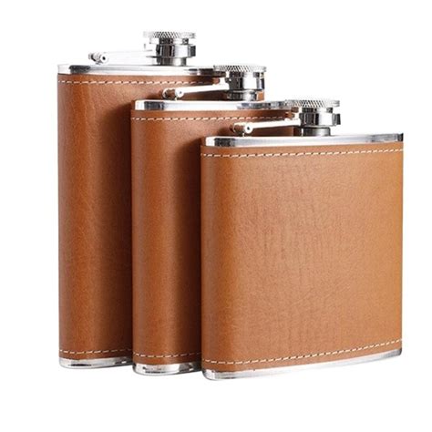 Drinkware Stainless Steel Hip Flask Leather Wrap 678oz Whisky