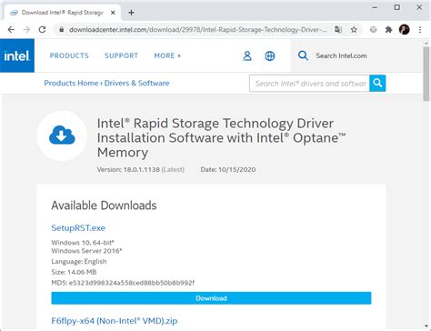 Intel Rapid Storage Technology Driver Installation