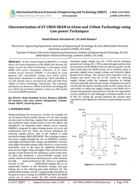 Characterization Of 6t Cmos Sram In 65nm And 120nm Technology Using Low Power Techniques Pdf