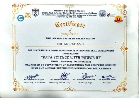Datascience Powerbi Internship Skilldevelopment Machinelearning Python Sakec