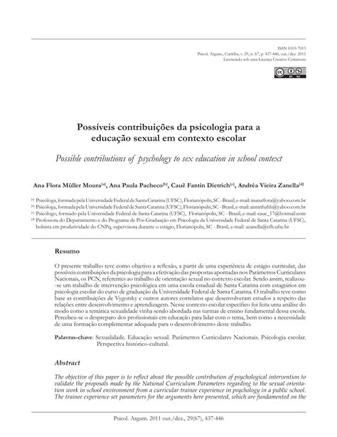 Pdf Possíveis Contribuições Da Psicologia Para A Educação Sexual Em