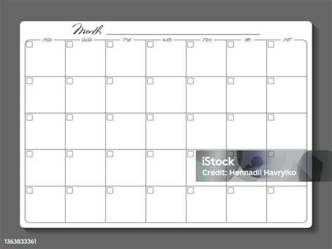 월별 플래너 템플릿입니다 회색으로 격리된 빈 노트북 페이지입니다 용지 시트 달력에 대한 스톡 벡터 아트 및 기타 이미지 달력 공란 수첩 Istock