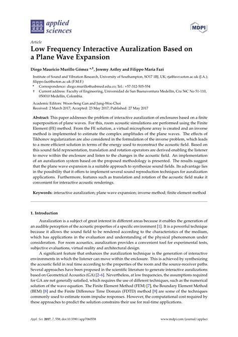 Pdf Low Frequency Interactive Auralization Based On A Plane Wave