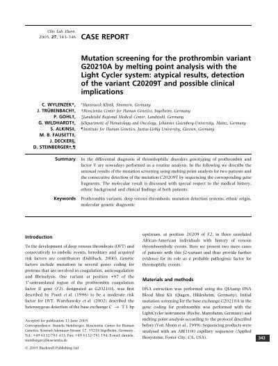 Case Report Mutation Screening For The Bioscientia Laboratory