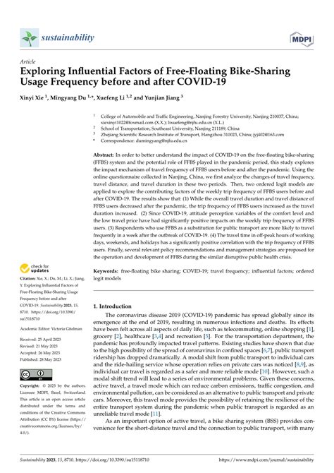 Pdf Exploring Influential Factors Of Free Floating Bike Sharing Usage Frequency Before And