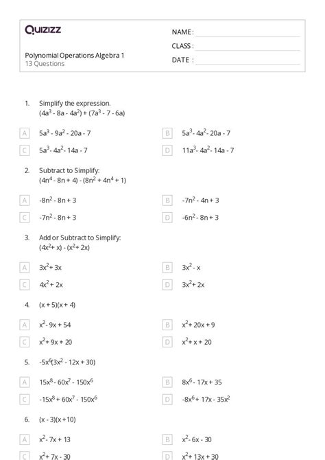 50 Polynomial Operations Worksheets On Quizizz Free And Printable