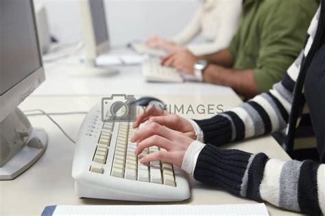 Students Typing On Keyboard In Computer Class By Diegocervo Vectors