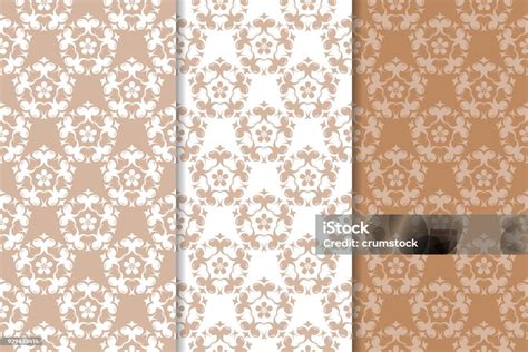 꽃 장식품의 집합입니다 갈색 베이지색과 흰색 원활한 패턴 0명에 대한 스톡 벡터 아트 및 기타 이미지 0명 갈색 고풍스런 Istock