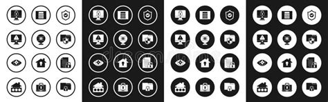 Set Shield With Check Mark Security Camera Monitor Exclamation Lock Monitor Document Folder