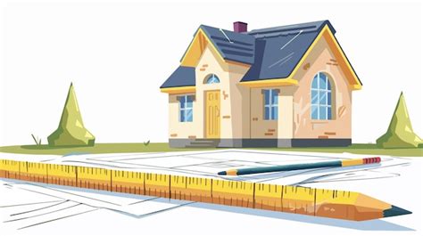 A Drawing Of A House With A Yellow Ruler Next To It Premium Ai
