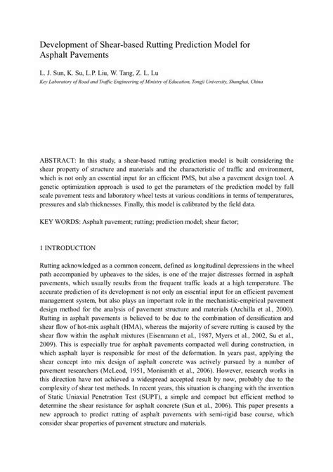 Pdf Development Of Shear Based Rutting Prediction Model For Data